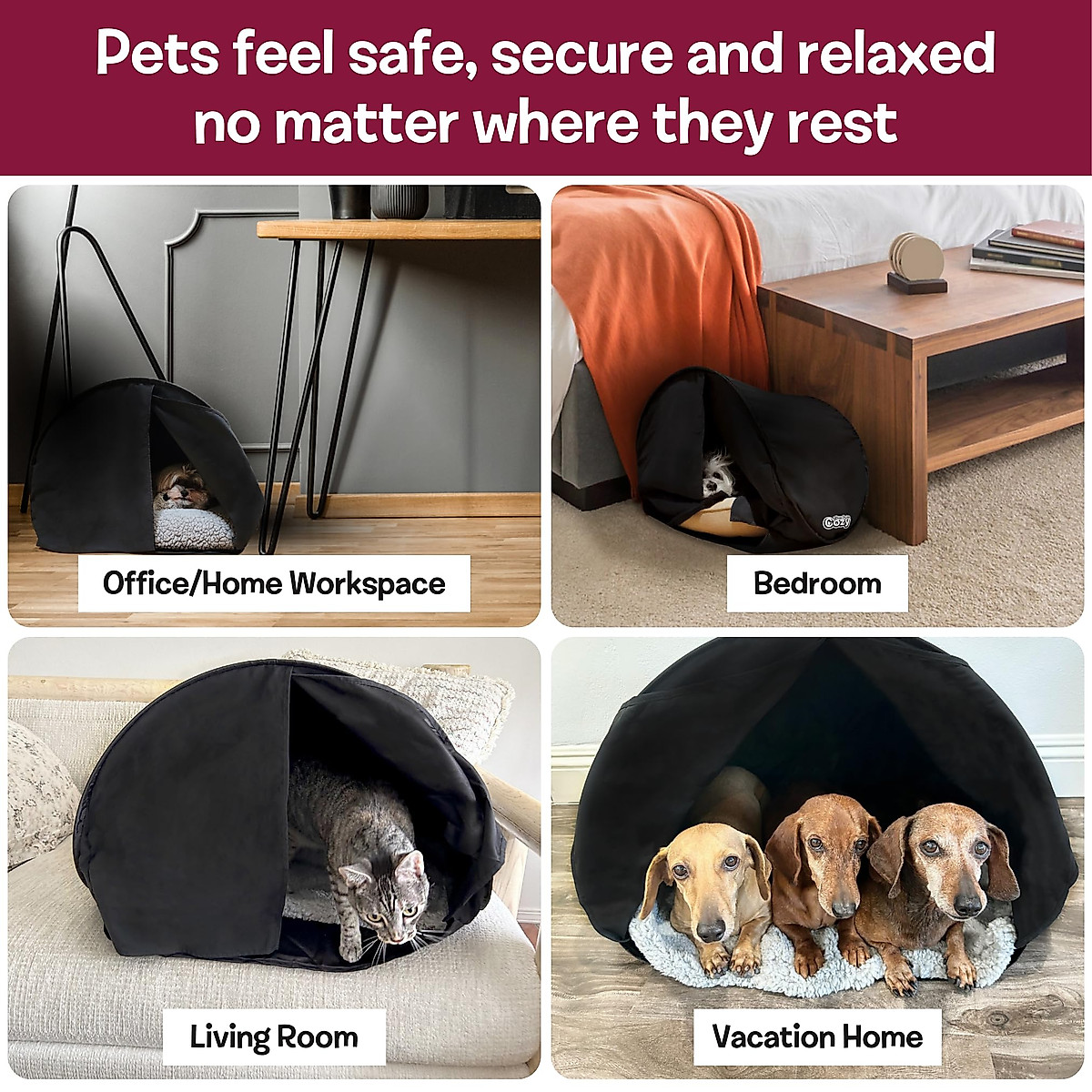 The Original Patented Cozy Pet Bed: Calming Dog Bed & Cat Bed Den for Indoor Cats | Portable Pet Cave Bed & Tent for Small Dogs | Ideal Dog and Cat Tent Bed for Anxiety Relief and Comfort