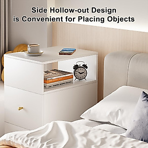 Aenuert White Nightstand with Two Drawers,Chest of Drawers for Bedroom with Side Opening Storage Rack,3 Tiers Modern Night Table for Bedroom Storage Furniture (Right Angle)