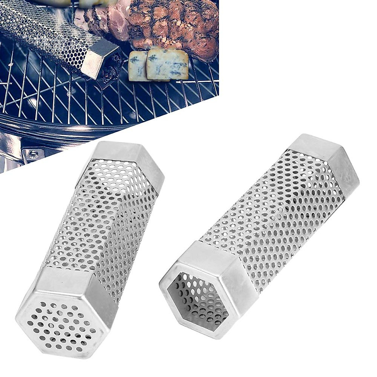 Headerbs Smoke Generator Stainless Steel Grill 6 Inch Smoker Tube Barbecue Tools Barbecue Smoker for Portable Grills Charcoal Gas Electric (#2)