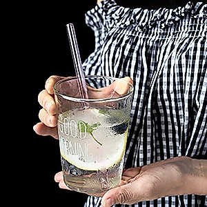 Reusable Glass Straws, 8mm Straight Bent Glass Drinking Straws, 4 Pcs Straws with Cleaning Brush, BPA Free Eco Friendly Glass Straws for Beverages, Shakes, Milk Tea, Juices, Cocktail (Pink)