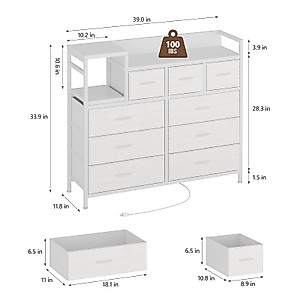 Jojoka TV Stand with Charging Station, Bedroom Dresser for Living Room TV Stand with 9 Drawers, White