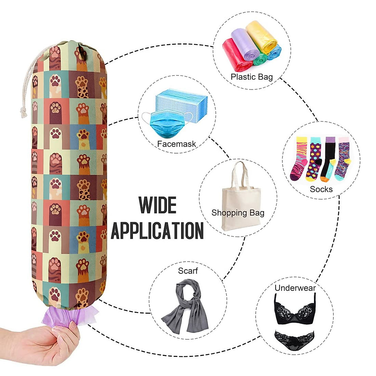 Cat Pattern Grocery Bags Holder Organizer For Shopping Bags，Wall Mount Plastic Bags Storage Container Dispensers, Pet Lovers Home Kitchen Gifts For Women, Family, Friends, Cat Dad, Cat Mom