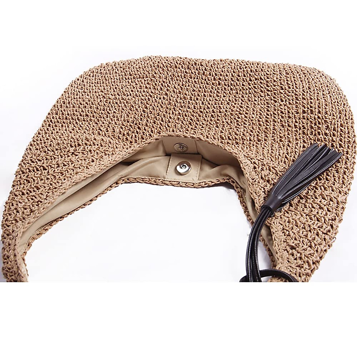 JBRUN Women Straw Shoulder Bag Handmade Woven Handbag Summer Beach Tote Straw Leather Handle Large Bucket Bag (E-Brown)