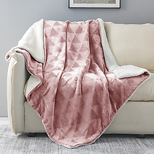 Exclusivo Mezcla 50" x 70" Large Throw Blanket, Reversible Brushed Flannel Fleece& Plush Sherpa Blanket (Dusty Pink) Decorative, Lightweight, Soft and Warm