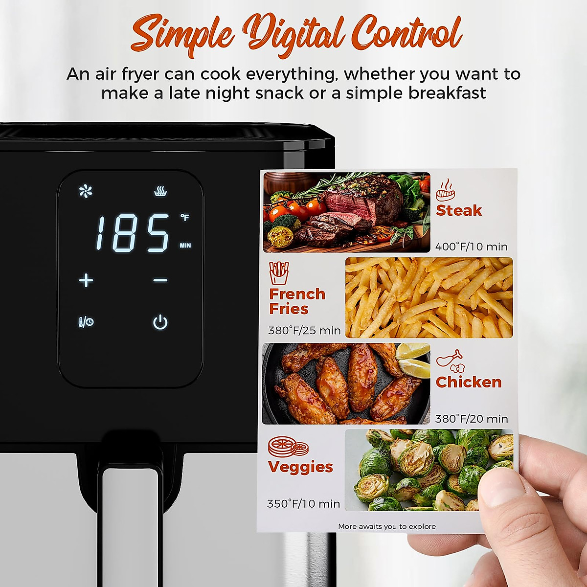 Kitchen Elite Air Fryer Oven 4.5 Qt, 1-Touch Digital Display Compact Cooker，Space-saving, Nonstick and Dishwasher Safe Basket, Stainless Steel