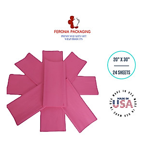 Hot Pink Tissue Paper Squares, Bulk 24 Sheets, Premium Gift Wrap and Art Supplies for Birthdays, Holidays, or Presents by Feronia packaging, Large 20 Inch x 30 Inch