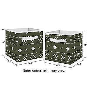 Sweet Jojo Designs Hunter Green Boho Tribal Mudcloth Foldable Fabric Storage Cube Bins Boxes Organizer Toys Kid Baby Children Set of 2 White Woodland Bohemian Southwest Geometric Arrow Aztec Mud Cloth