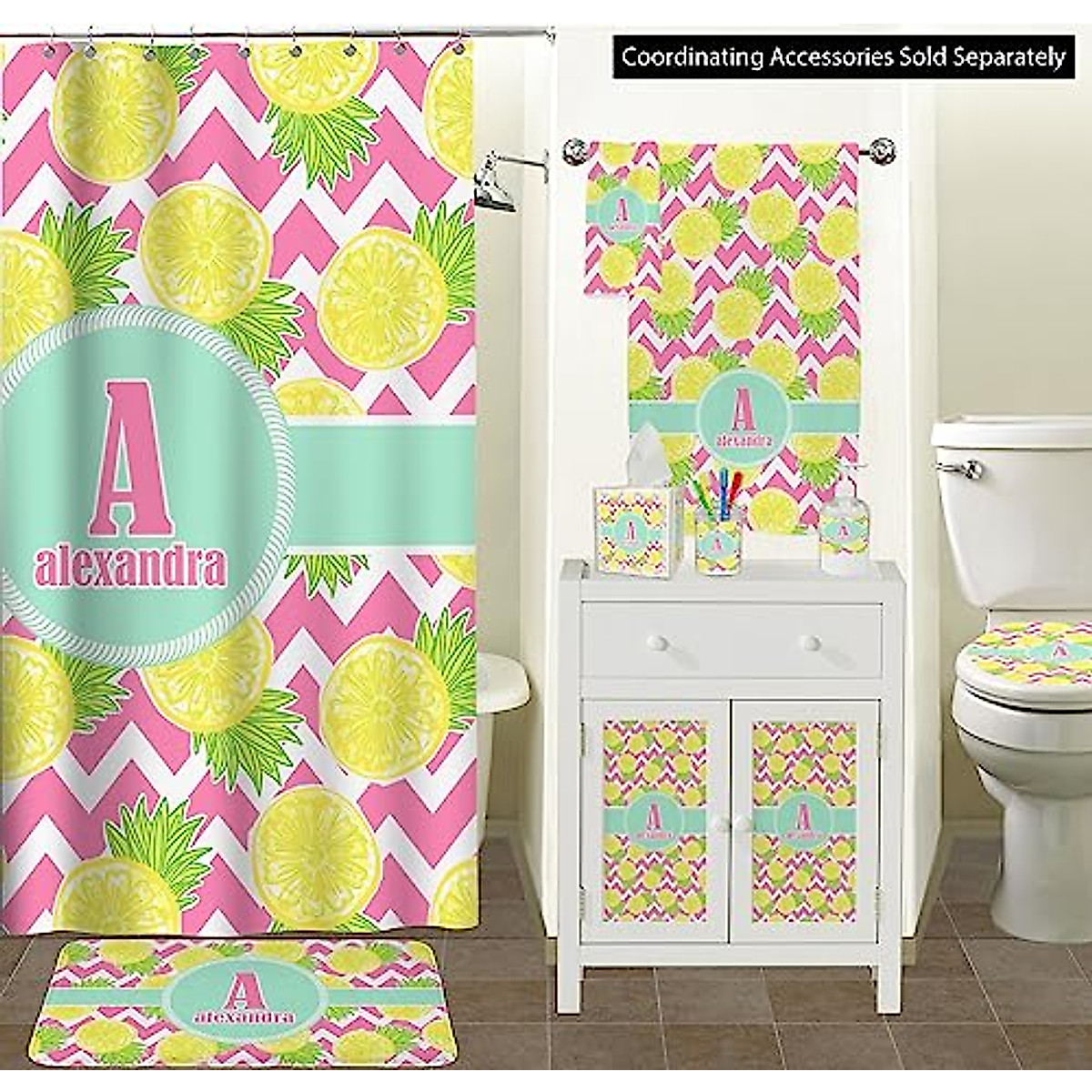 RNK Shops Pineapples Waste Basket - Single Sided (White) (Personalized)