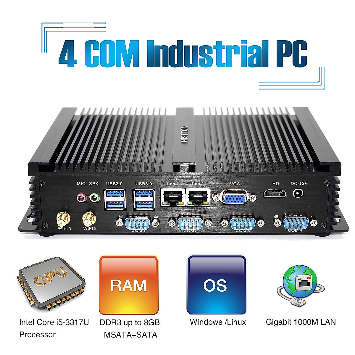 HISTTON Mini PC Windows 10 Pro, Fanless Mini Industrial Computer, Core i5-3317U Processor 8GB RAM 256GB SSD, Wi-Fi/Gigabit Ethernet/VGA&HDMI, 4K Dual Output, Mini Desktop Computer