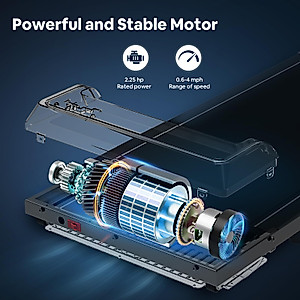 Walking Pad Treadmill Under Desk with 265lbs Capacity, Portable Treadmill for Home Office with Remote Control, 2.25HP Walking Treadmill for Walking and Jogging