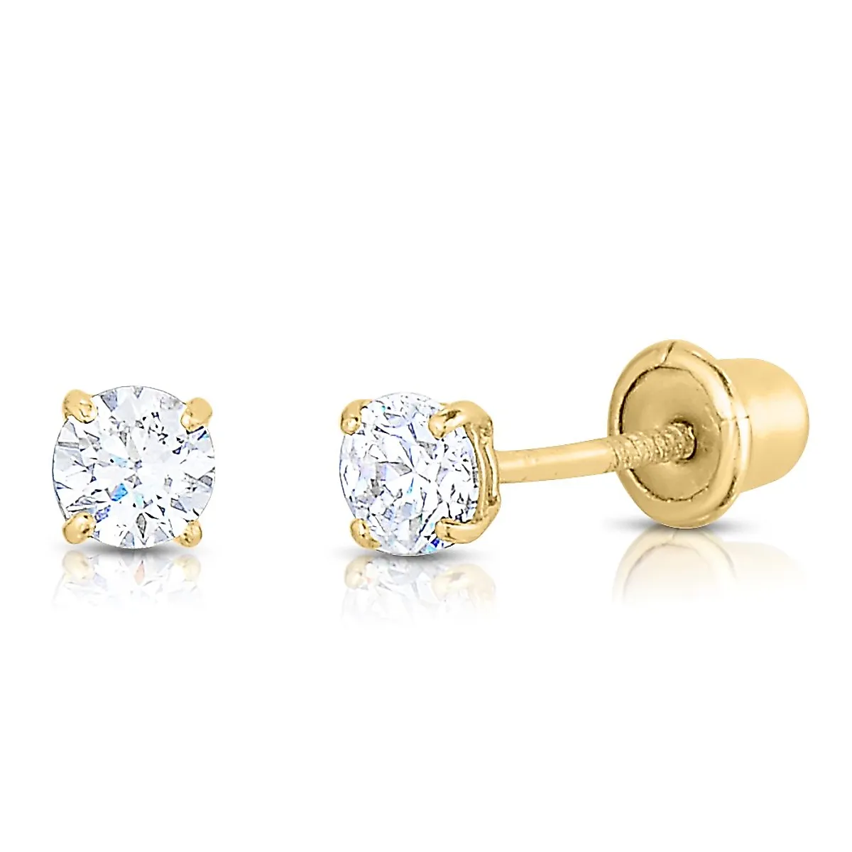 14kt Yellow Gold Tiny Cubic Zirconia Small CZ Solitaire Stud Earrings with Screwback (2.5mm)