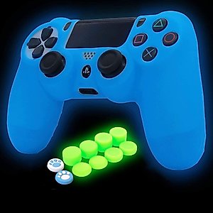 HLRAO Green Anti-Slip Glow in The Dark Protective Silicone Cover Skin Grips Compatible with PS5 Controller,8 PCS Thumb Grips Caps and 2 Grips Caps Glow in The Dark.