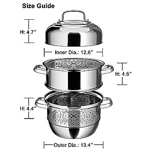 VENTION Large Steamer for Cooking, 3 Tier Steamer Pot, 13 2/5 Inch Stainless Steel Steamer, Steam Pots for Cooking