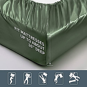 P Pothuiny 6-Piece Queen Satin Sheets Luxury Woodland Green Satin Bedding Sheet Set, 1 Deep Pocket Fitted Sheet + 1 Flat Sheet + 4 Pillow Cases