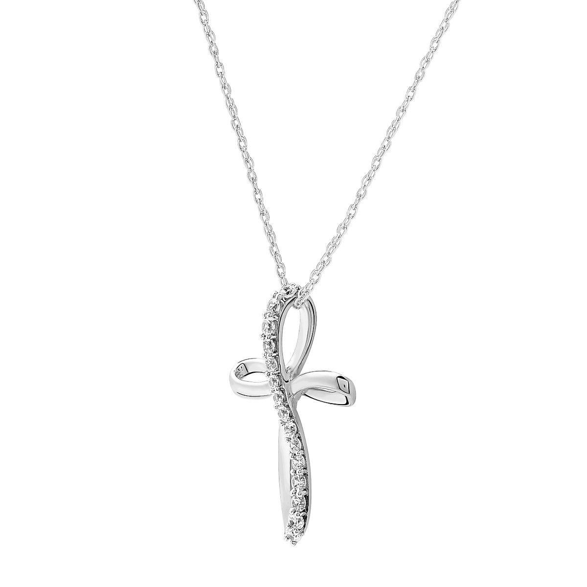 GILDED 10K White Gold 1/4 cttw Natural Round-Cut Diamond (I-J Color, I2-I3 Clarity) Twist Cross Pendant-Necklace,18"