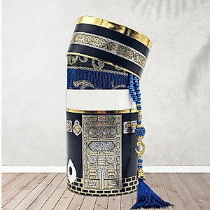 Kapobia Muslim Prayer Rug Islam and Beads, Kaabe Design Box Eid Ramadan Gifts Islamic Set Carnal Salah Mat Taffeta Fabric Black Soft Prayer Mats Men and Women (Blue)