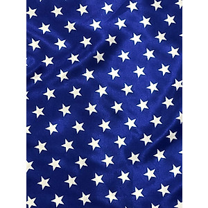 New Creations Fabric & Foam Inc, Patriotic 4th of July, White Stars on Royal Blue Satin Fabric by The Yard