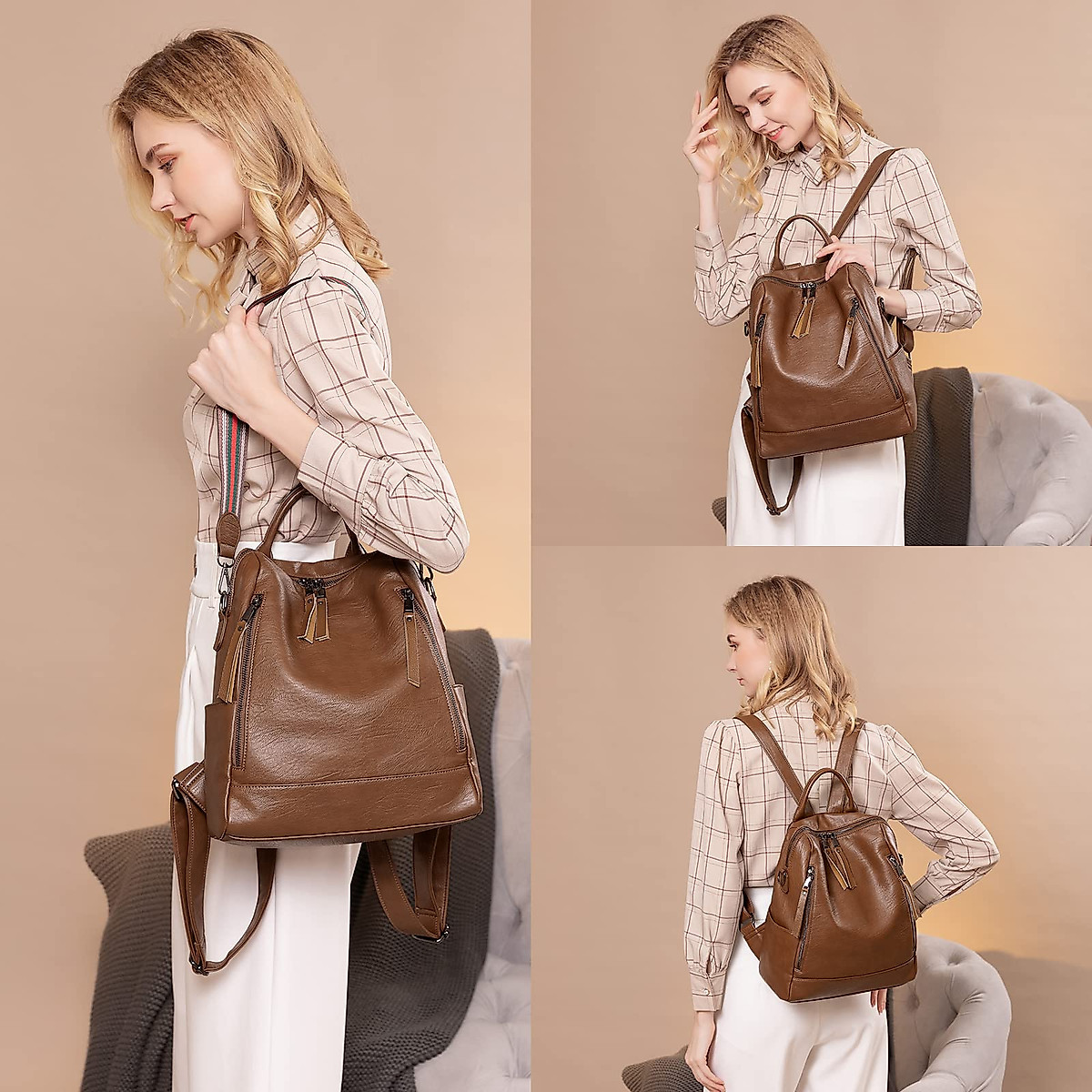 GAEKEAO Backpack Purse for Women Leather Fashion Large Travel Ladies Convertible Casual Shoulder Bag