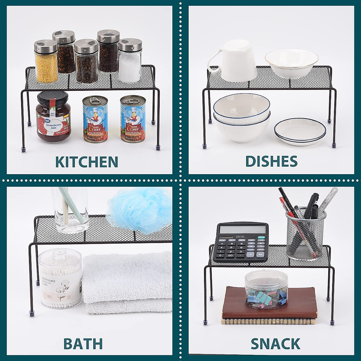 AKAZA Mini Mesh Kitchen Shelves,Cabinet Storage Shelf Rack, Cabinet Organization,Kitchen Bathroom Pantry Cupboard Desk Home Office, Fridge, Bathroom Cupboard, Non-Slip Plastic Feet (3, Black)