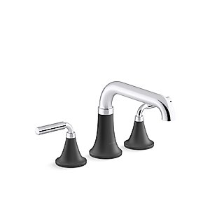 Kohler T27417-4-CBL Tone Deck-Mount Bath Faucet Set, Bathtub Faucet with Two Lever Handles, Polished Chrome with Matte Black