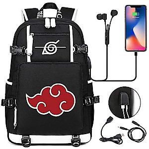 JOPLY Akatsuki Backpack Itachi Uchiha Printed Daypack High School Bag with USB Charging Cosplay (Black, 1)