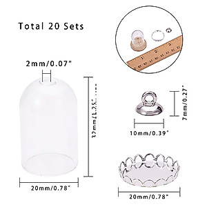 PH PandaHall 20 Sets 0.7 x 1.2 Inch Tube Clear Glass Globe Bottle Hanging Pendant Wish Bottles with Silver Alloy Cap and Bottoms for Earring Necklace Pendant Jewelry Making