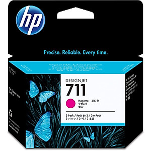 HP 711 Magenta 29-ml 3-Pack Genuine Ink Cartridges (CZ135A) for DesignJet T530, T525, T520, T130, T125, T120 & T100 Large Format Plotter Printers