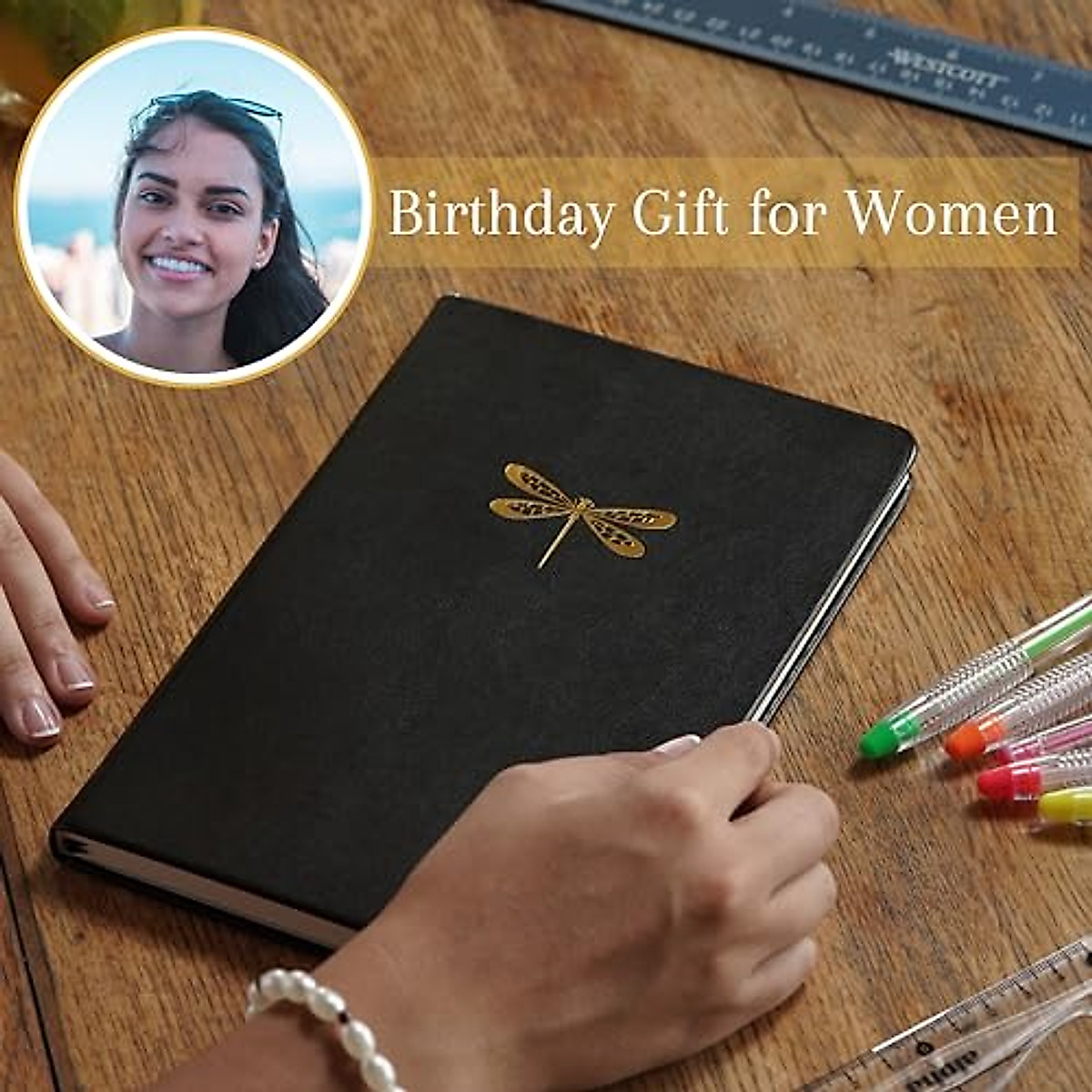 SETTINI Dotted Journal - A5 Vegan Leather Notebook, 192 Archival-Quality Pages, QuillEase Bleed-Free Paper, Inner Pocket & Bookmark, Ideal for Bullet Journaling - Black Dragonfly