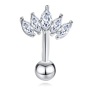FLYUN Crown Belly Button Ring, Reverse Navel Ring, Tiara Gold Belly Ring Dainty Belly Piercing Barbell Small Belly Jewelry Cartilage Earring (8MM, Silver)