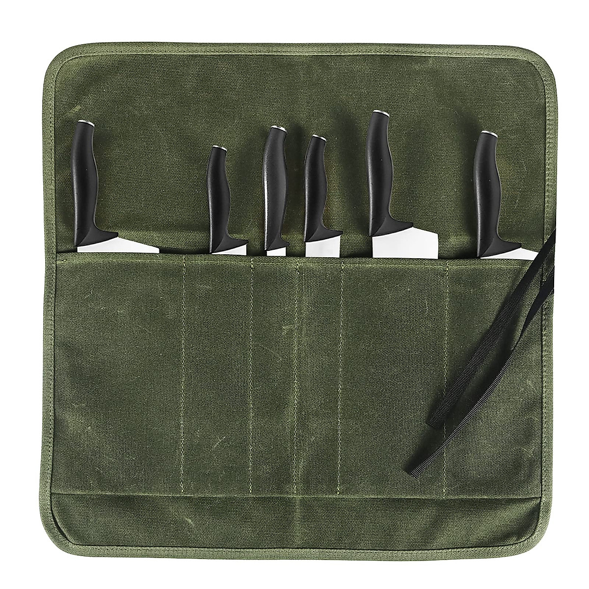 HRX Package Waxed Canvas Knife Roll, Portable Chef Knife Bag Carrying Case Small Butcher Knife Cutlery Carrier for Travel Camping