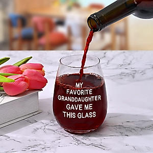 DAZLUTE Funny Grandparents Gift, Mother’s Day Father’s Day Birthday Christmas Gifts for Grandma Grandpa Grandparents from Granddaughter, 15 Oz My Favorite Granddaughter Gave Me Wine Glass