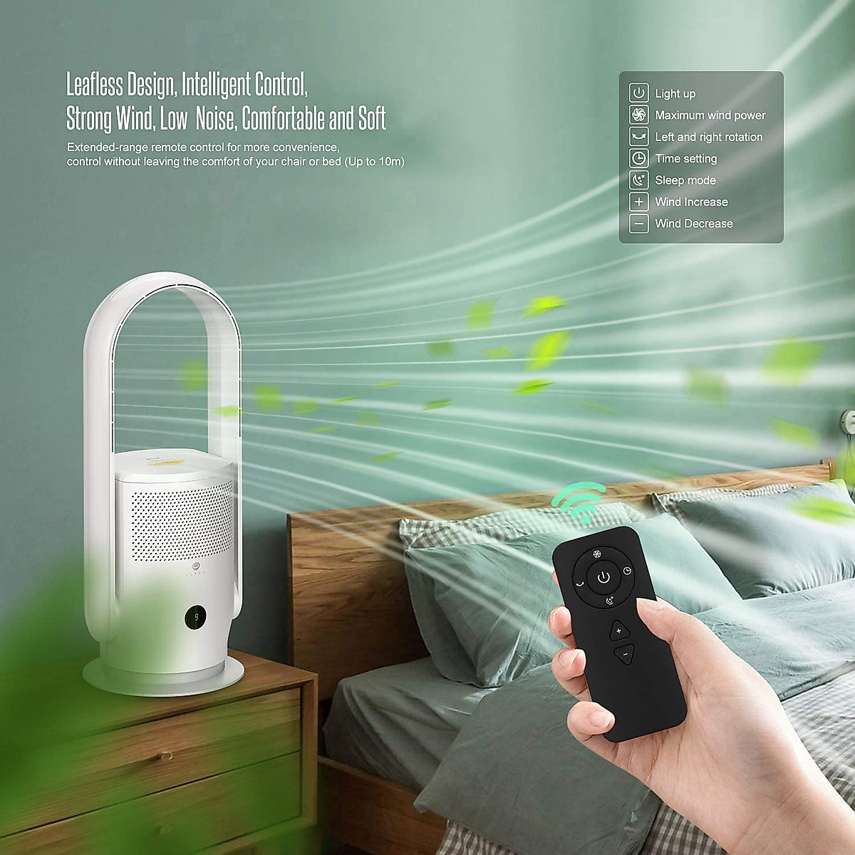 ULTTY Bladeless Tower Fan with Air Purifier, 90° Oscillating Bladeless Fan with Remote, Touch, 8H Timer, Floor Fans for Bedroom Whole Room Home Office R021, White