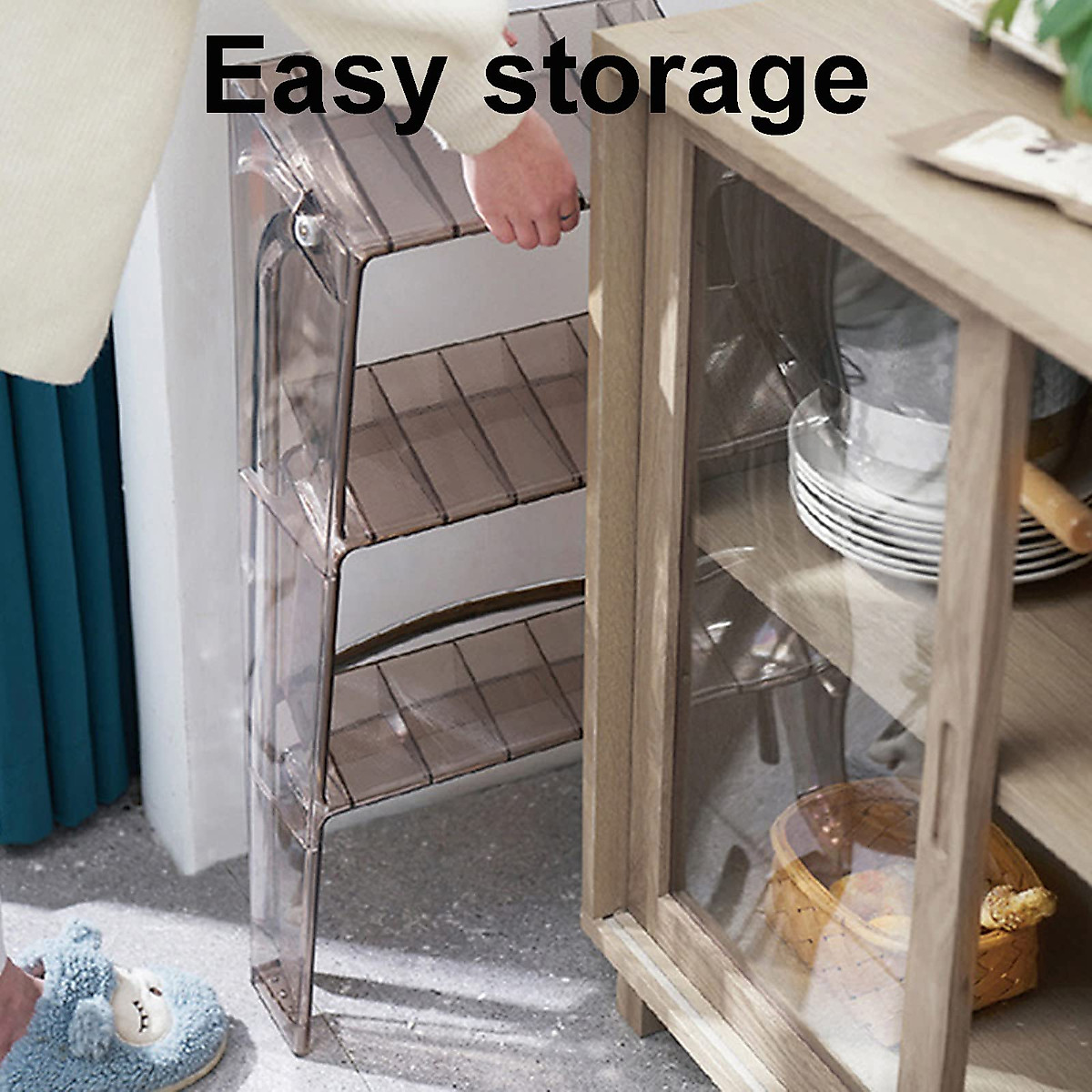 Tightstore Step Stools for Adults, 3 Step Ladder Folding Step Stool, Folding Stools for Adults Portable, Acrylic 3 Step Ladder, with Ladder and Stool