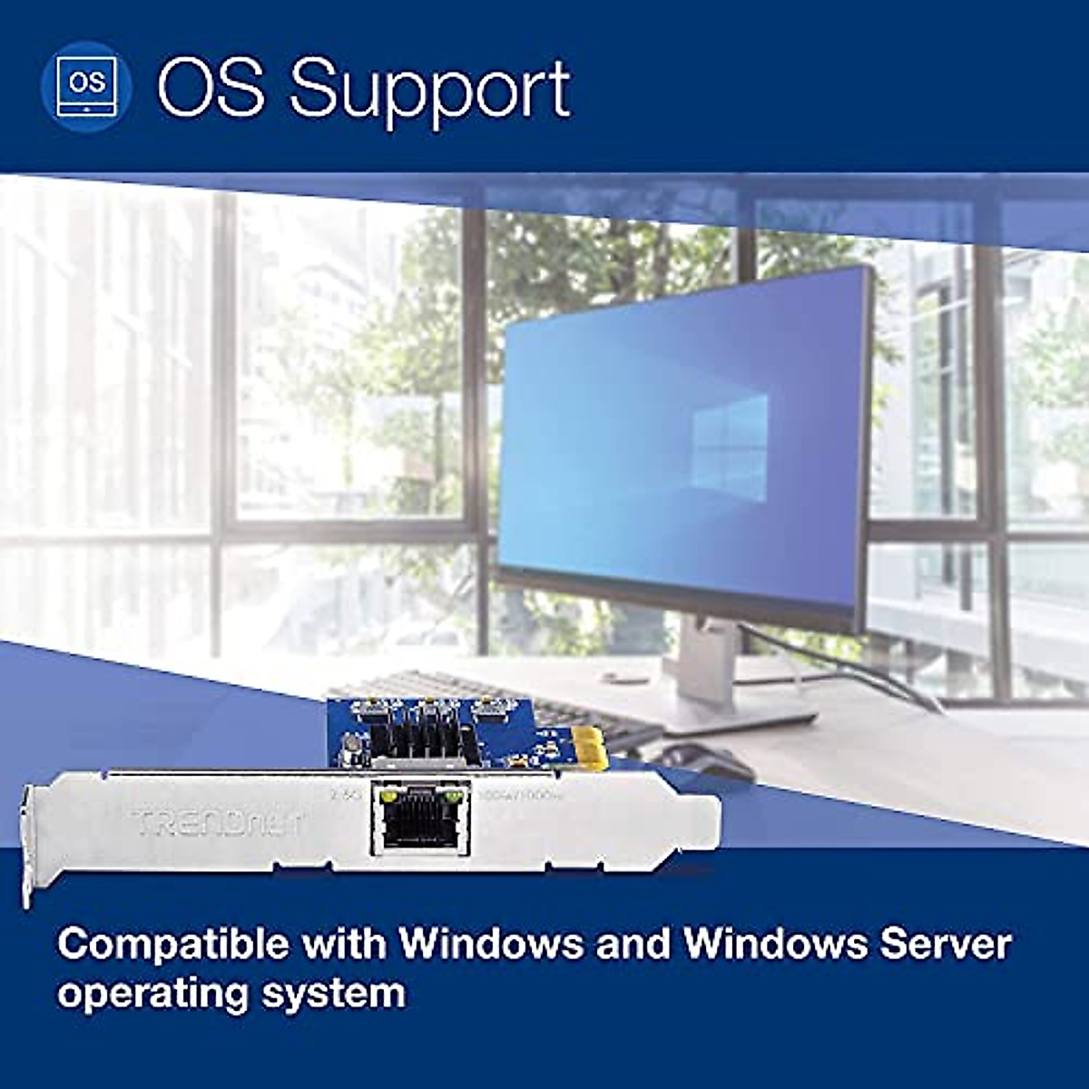 TRENDnet 2.5GBase-T PCIe Network Adapter, TEG-25GECTX, Converts a PCIe 2.0 or Later Slot into a 2.5G Ethernet Port, 802.1Q VLAN Tagging, Standard & Low-Profile Brackets Included, Windows Support