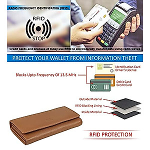 Mou Meraki Women RFID Blocking Real Leather Bifold Wallets For Women-Shield Against Identity Theft (Pebble Cognac)