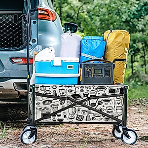 Collapsible Wagon Cart Set of Doodle Kitchen Tools on White Hand Drawn Cooking Icons Set Foldable Utility Wagon Large Capacity Garden Cart with Push Bar for Beach Camp Outdoor Shopping