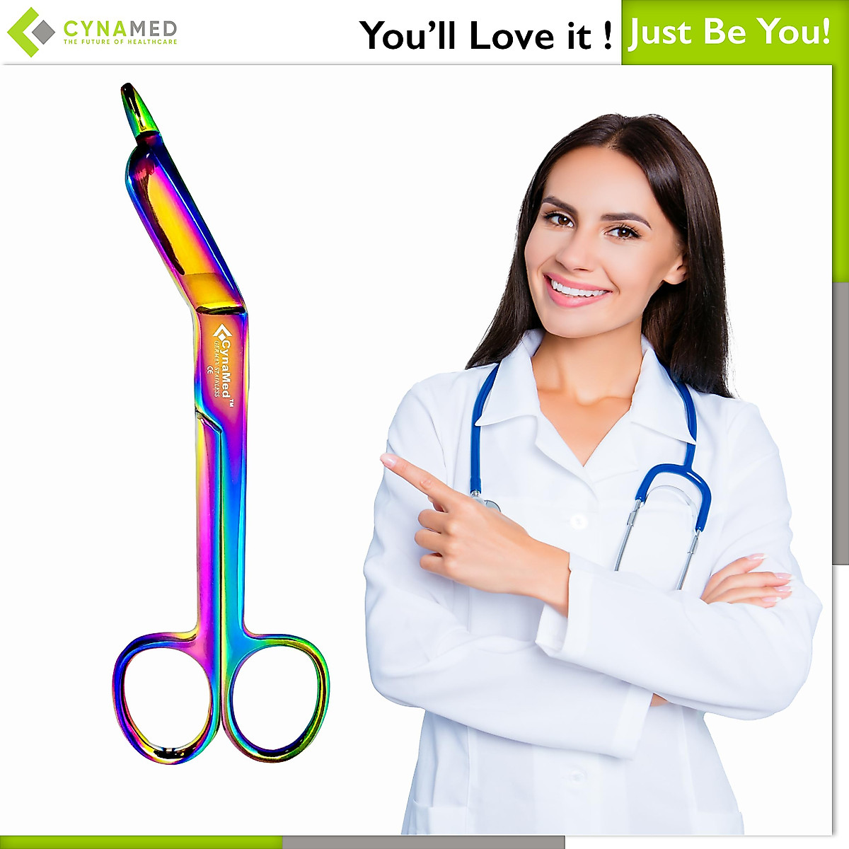 Artzone Lister Bandage Scissors - 5.5-Inch Cynamed Medical-Grade Stainless Steel Shears - Multi-Colored Rainbow Titanium Finish - Sharp Blades Cut Through Bandages, Dressing, Tape, Gauze, Clothing