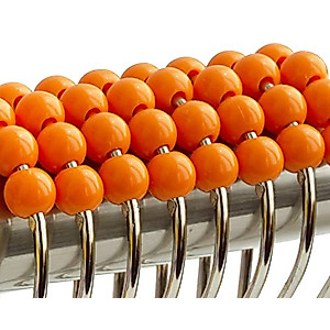 Shower Curtain Rings Hooks Decorative Acrylic Roller Balls Stainless Steel Heavy Duty for Bathroom Curtain (12pcs-Orange)
