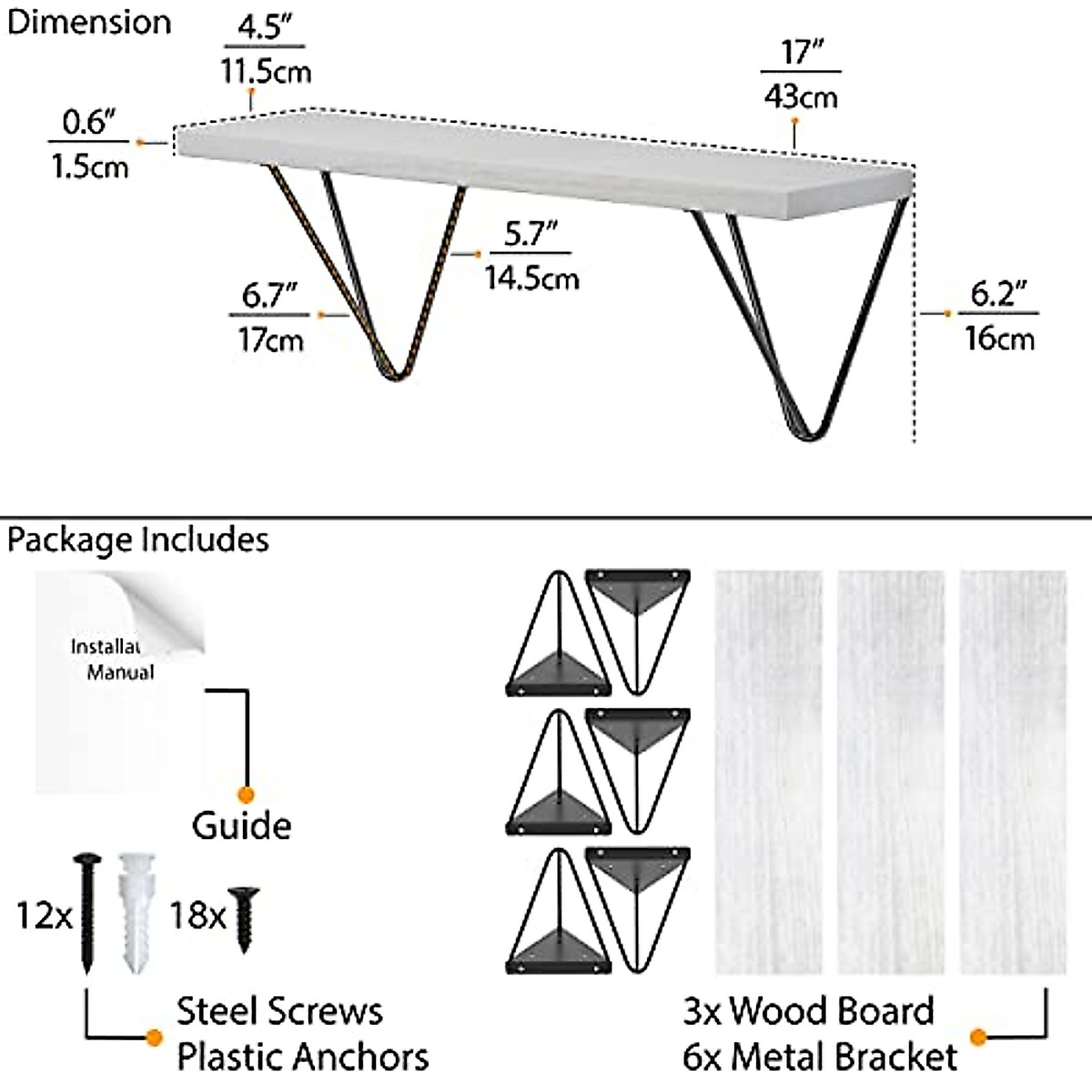 Wallniture Colmar White Floating Shelves for Wall, Makeup Storage Shelves for Bedroom, Wood Geometric Triangle Shelf Set of 3