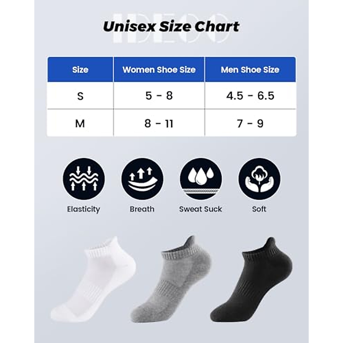 IDEGG 8 Pairs Ankle Performance Athletic Running Socks Low Cut Sports Tab Socks for Women and Men (Grey, Women Size:8-12)
