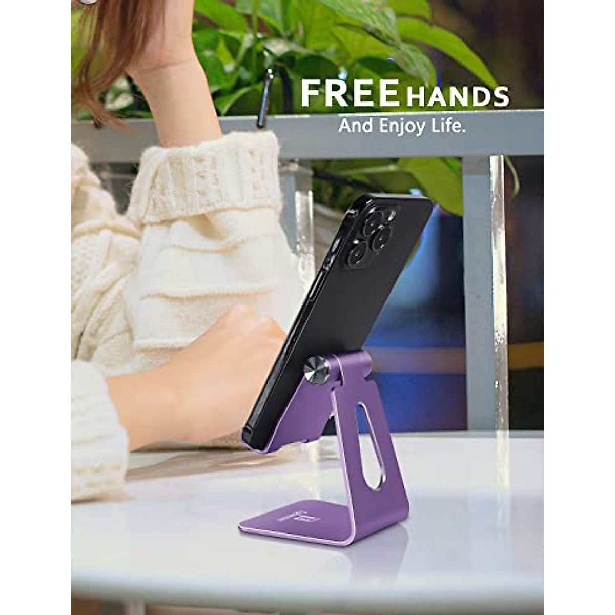 Tobeoneer Adjustable Cell Phone Stand Desk Phone Holder, Mobile Phone Cradle Dock for iPhone 13 12 11 Pro X XS 8 7 6 6s Plus 5 5S Samsung Huawei All Smartphones (Purple)