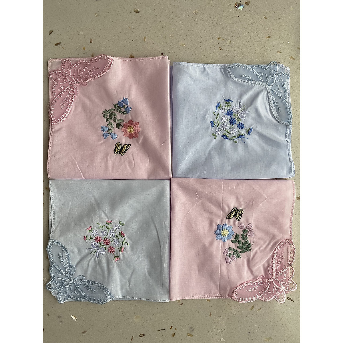 FTSUCQ Womens Vintage Floral Wedding Party Cotton Handkerchiefs, Embroidered with Lace (Lace Handkies-12PCS)