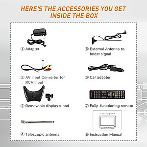 Eavacic 13.3" Portable TV/Monitor Handheld Televison ATSC and NTSC Mini TV with HDMI USB/SD battery operated for Car, Caravan, Camping, Outdoor and Kitchen