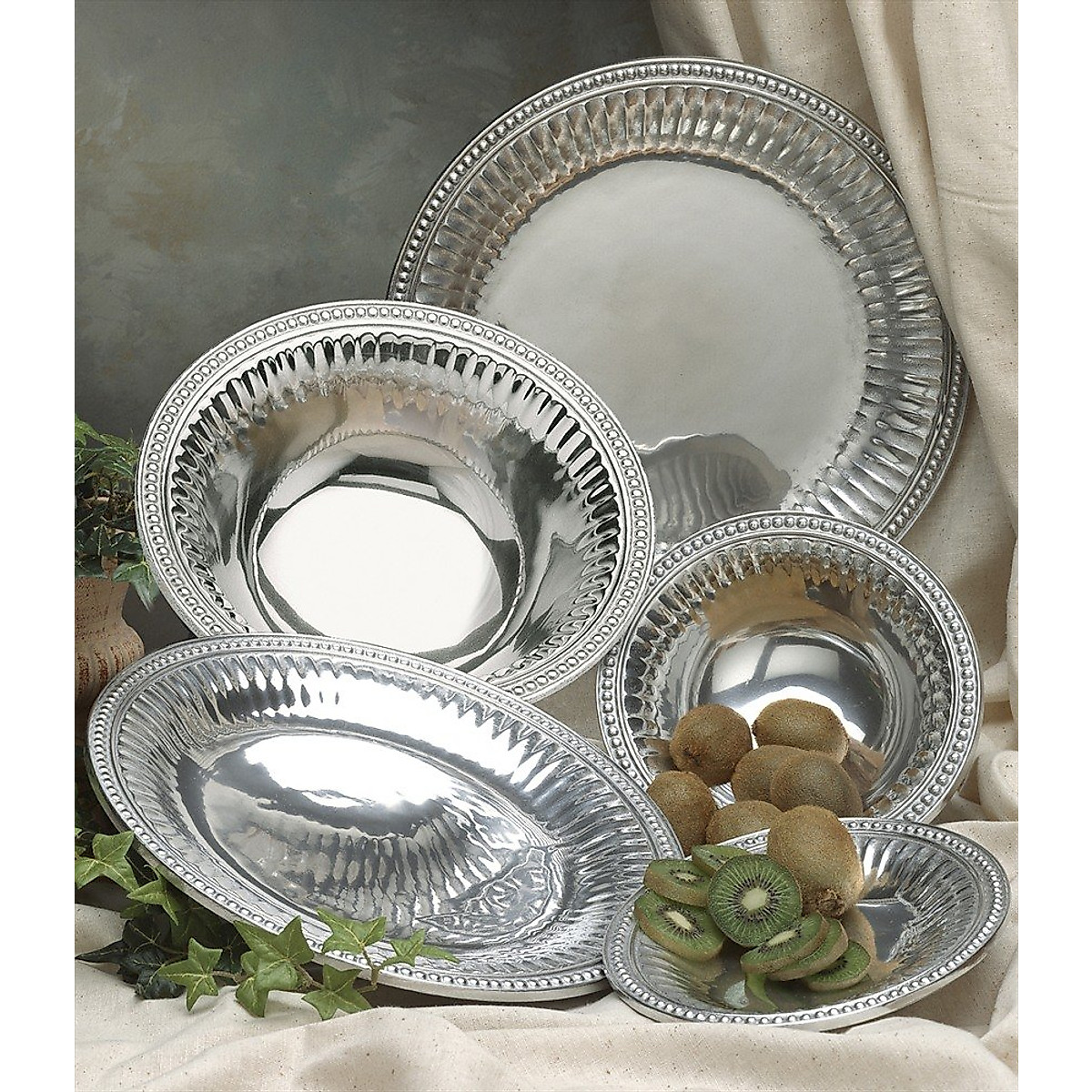 Wilton Armetale Flutes and Pearls Small Round Chip and Dip Server, 11-Inch