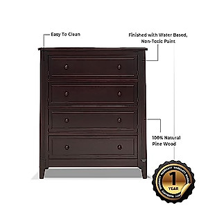 Sorelle Furniture Berkley Baby Dresser – Dresser for Nursery, Kids Bedroom Furniture, Dresser Drawers, Nightstand for Child’s Room with Drawers, Nursery Furniture for Infant-Espresso