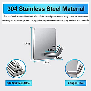 Adhesive Towel Hook Stainless Steel Adhesive Wall Hooks,Waterproof and Anti-Rust Wall Hooks for Hanging,Can Be Used for Keys,Towels,Clothes,Bath Towels,Hats,Kitchen Utensils(4 Pieces)