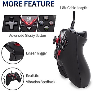 IFYOO V-one Wired USB Gaming Controller Gamepad Joystick for PC (Windows XP/7/8/10/11) & Steam & Android & PS3 - Red