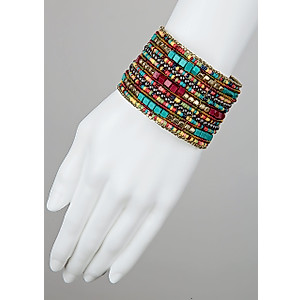 SPUNKYsoul Bohemian Multi-Colored Beaded Cuff Bracelets for Women Collection (Teal/Red/Cube)