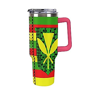 U.S.A Tribal Kanaka Maoli Flag 40oz Water Bottle Double Wall Insulated Tumbler with Handle Leakproof Travel Mug Light Rose Red-style