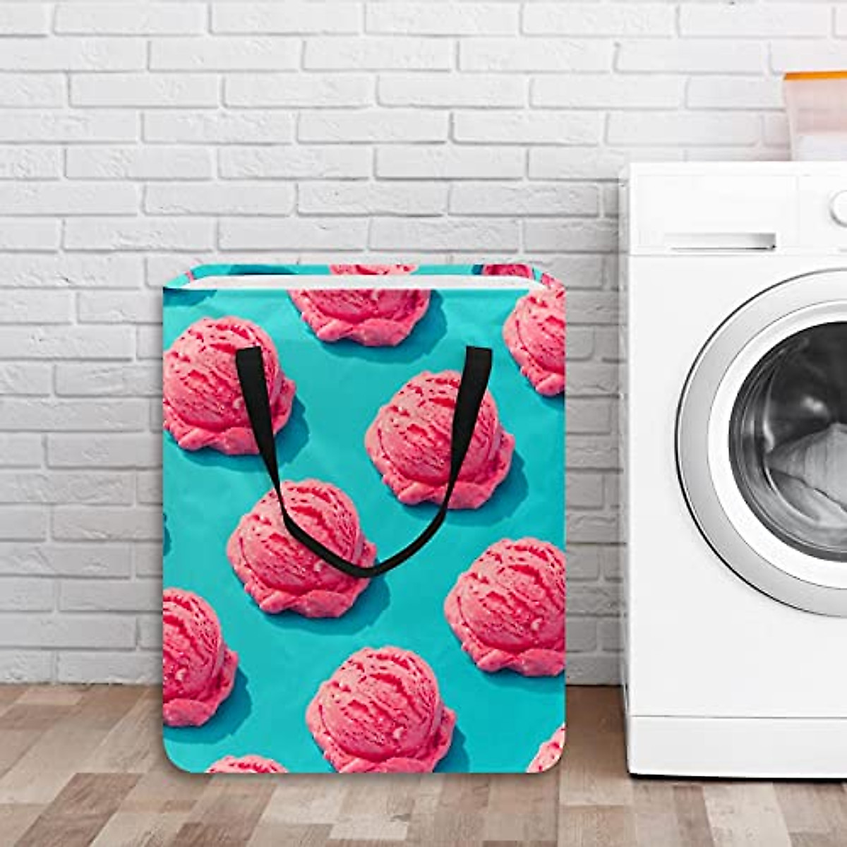 Ice Cream Blue Laundry Basket Large Cloth Organizer Bag Basket Foldable Laundry Hamper with Handles